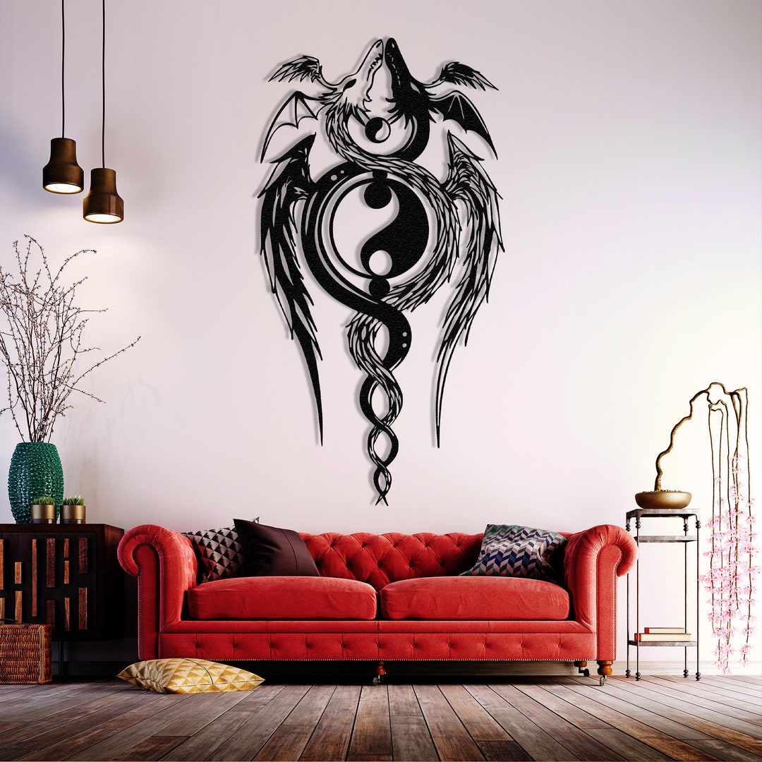 Yin Yang Decor Dragon Art Metal Wall Art Yinyang Art Black White ...