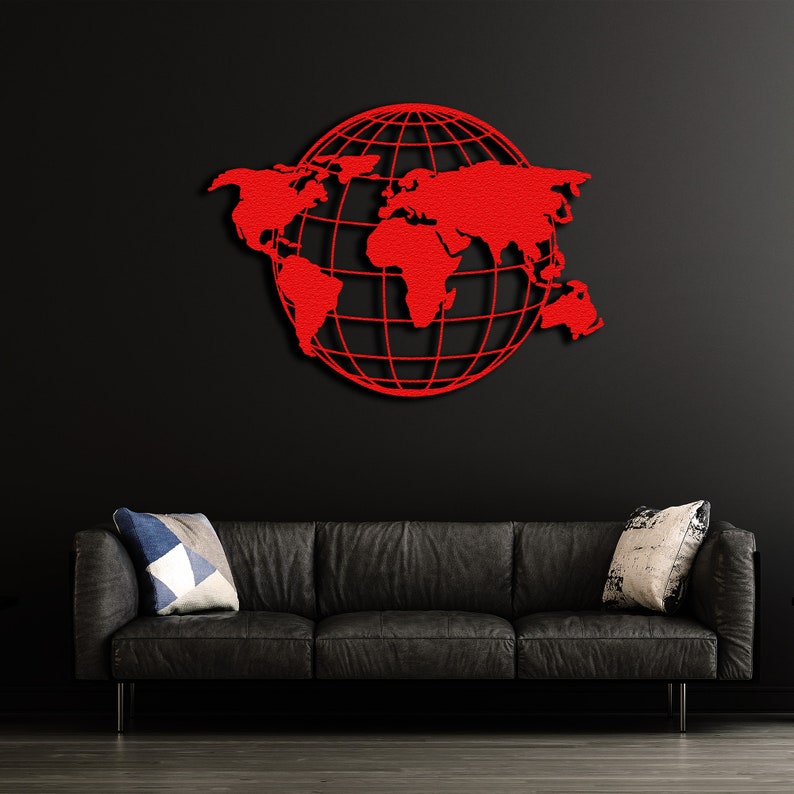 Metal World Map Continents Metal Wall Art Home Office Decoration Metal ...