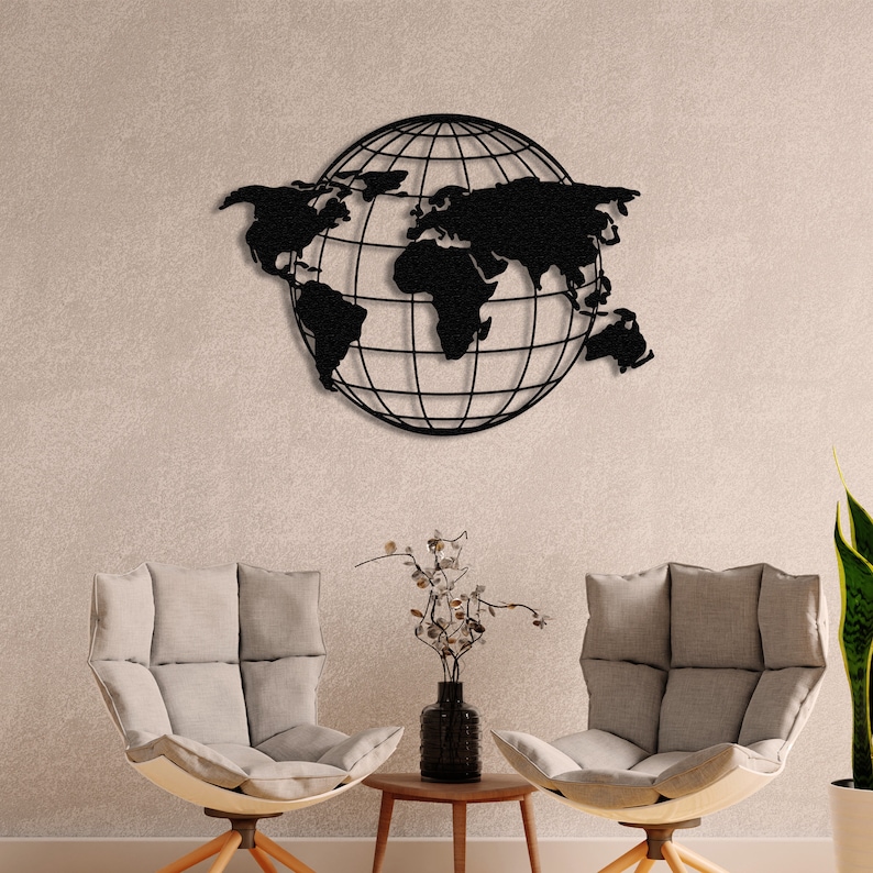 Metal World Map Continents Metal Wall Art Home Office Decoration Metal ...