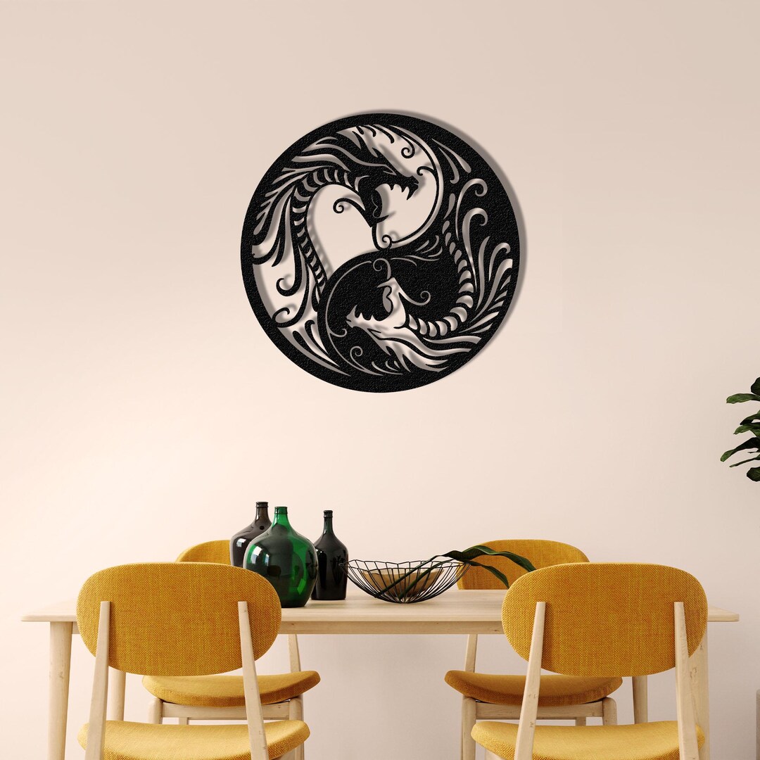 Yin Yang Metal Wall Art Housewarming Gift, Living Room Wall Art Dragons ...