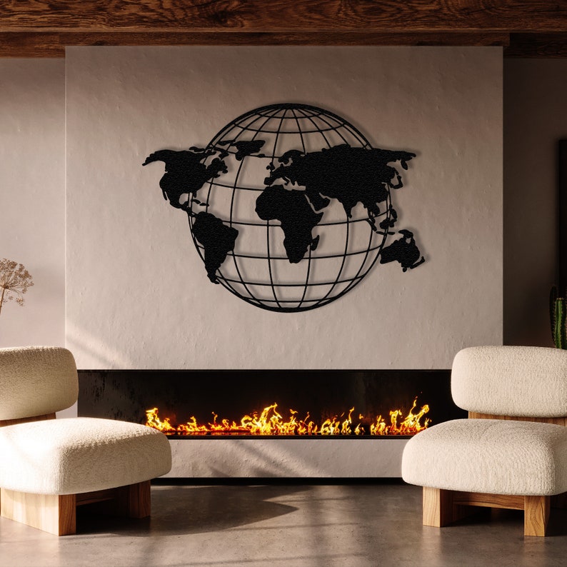 Metal World Map Continents Metal Wall Art Home Office Decoration Metal ...