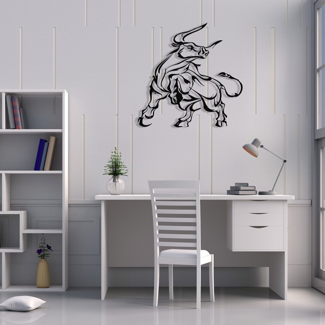 Bull Decor Metal Wall Art Animal Art Angry Bull Decor Gym Decor Game ...