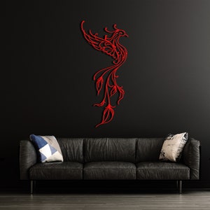 Phoenix Metal Wall Decor Metal Wall Art Line Art Mythical Decor ...