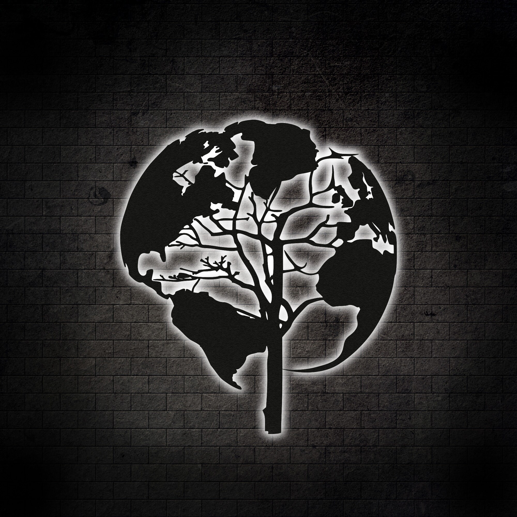 Metal World Map Continents Led Sign Metal Wall Art Led World Home ...