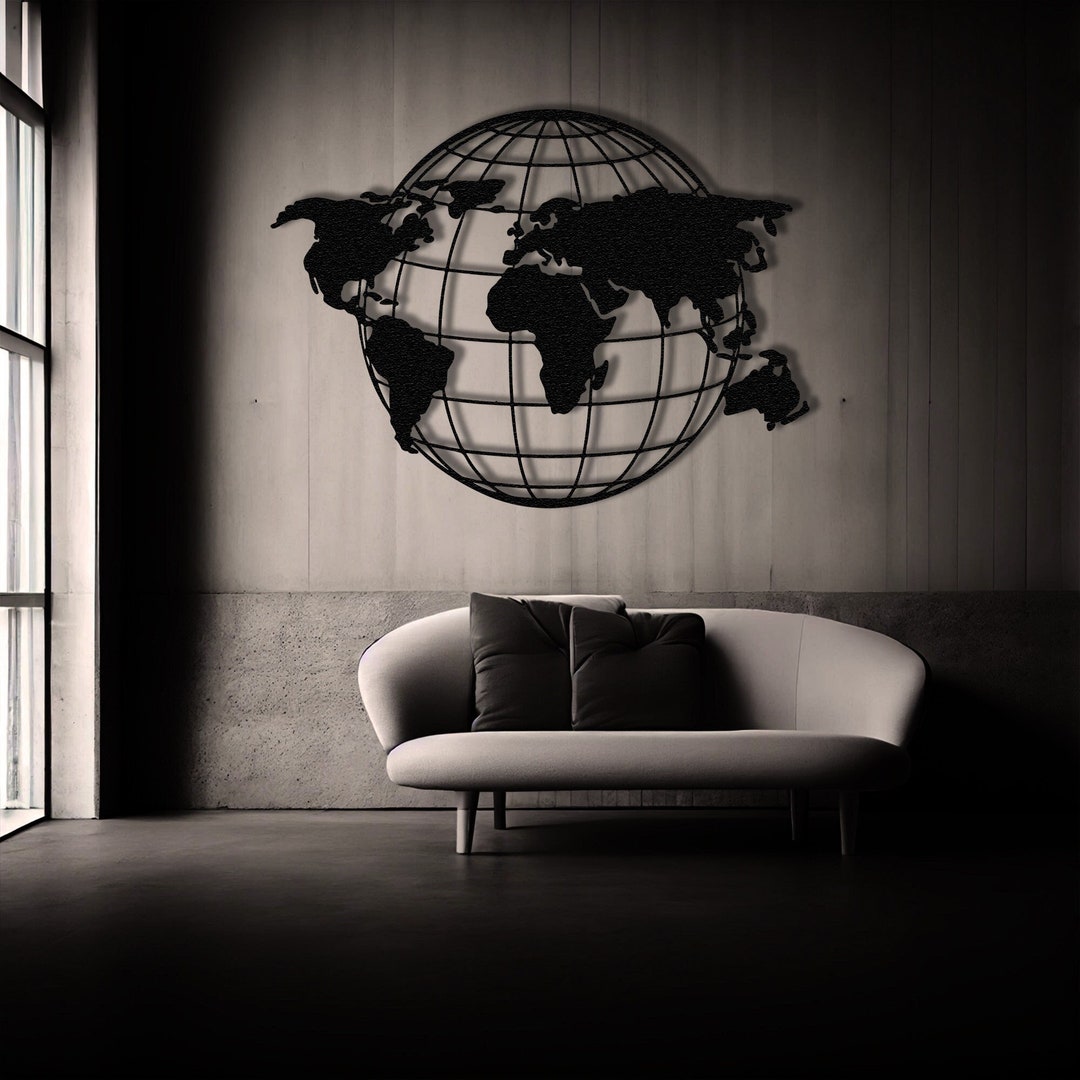 Metal World Map Continents Metal Wall Art Home Office Decoration Metal ...