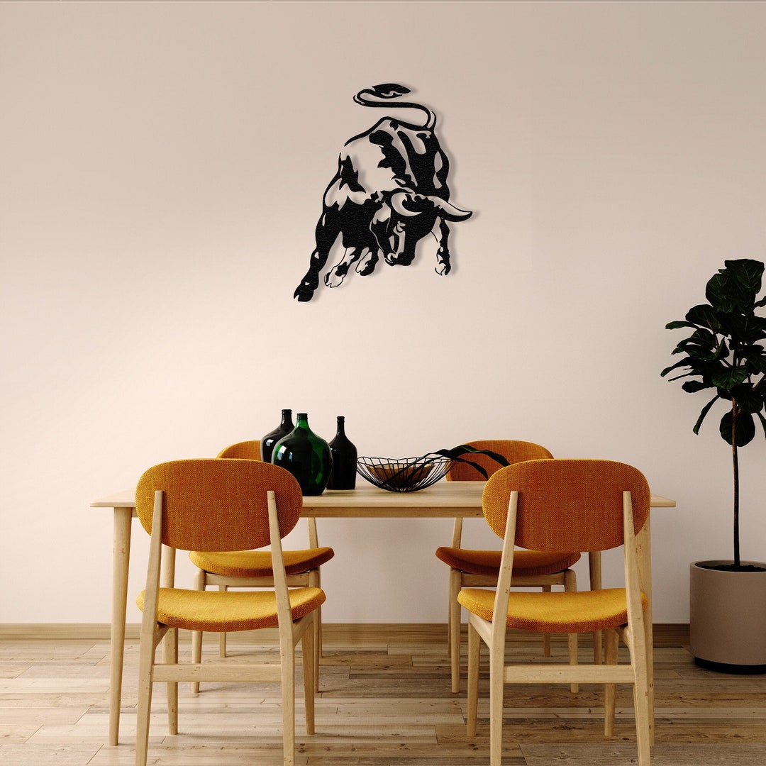 Bull Decor Metal Wall Art Animal Art Angry Bull Decor Gym - Etsy