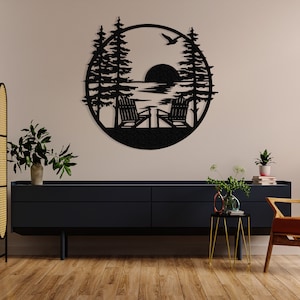Sea Sunset Landscape Mural Wall Art Metal Tree Decor Home Decoration ...