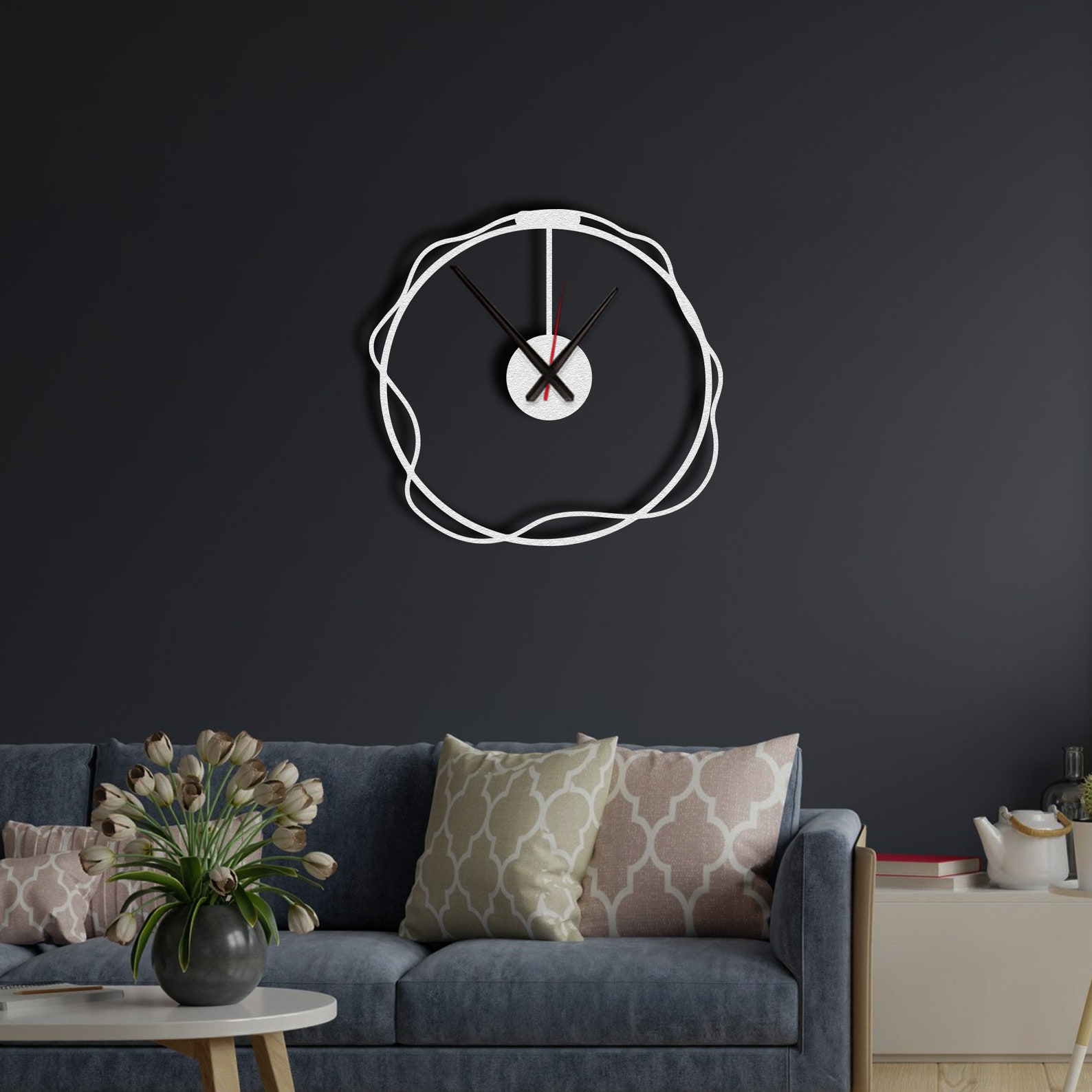 Wavy Clock Decor Modern Clock Art Metal Wall Clock Wall Art Spiral ...