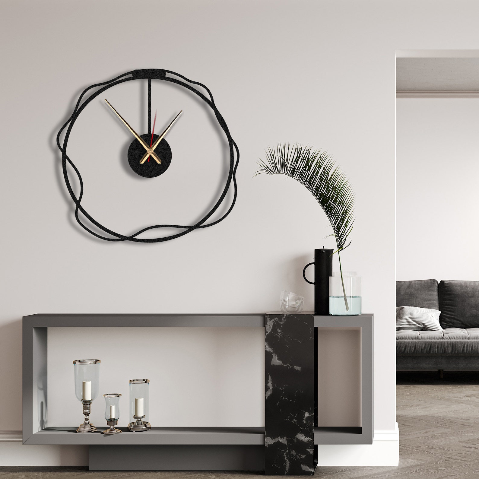 Wavy Clock Decor Modern Clock Art Metal Wall Clock Wall Art Spiral ...