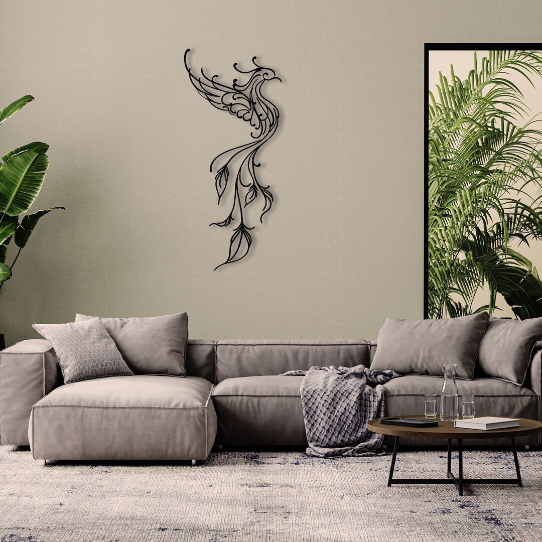 Phoenix Metal Wall Decor Metal Wall Art Line Art Mythical Decor ...