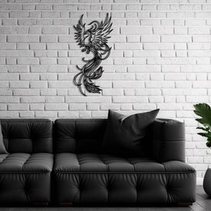 Phoenix Metal Wall Decor Metal Wall Art Line Art Mythical Decor ...
