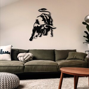 Bull Decor Metal Wall Art Animal Art Angry Bull Decor Gym Decor Game ...