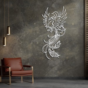 Phoenix Metal Wall Decor Metal Wall Art Line Art Mythical Decor ...
