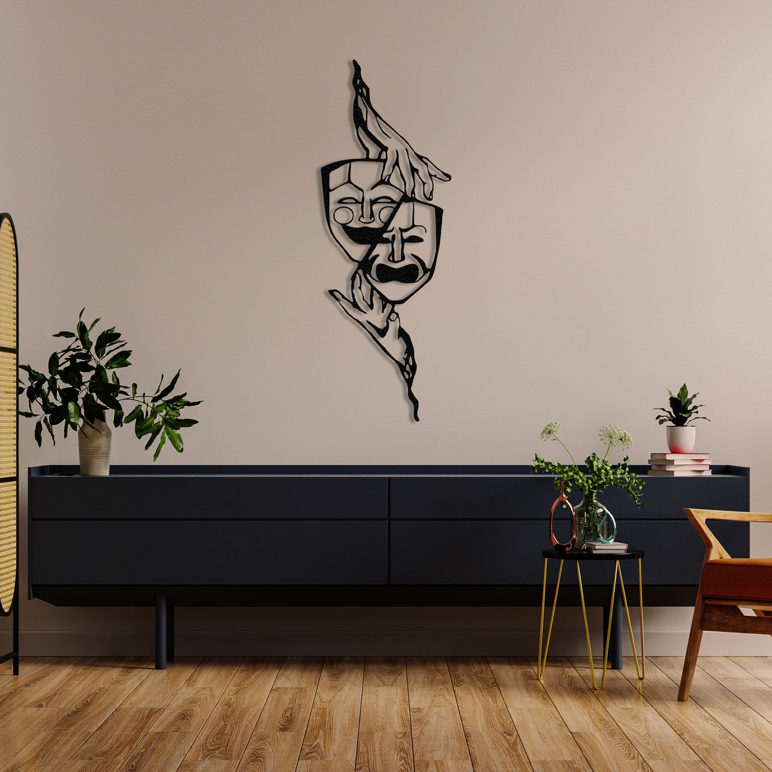 Dual Mask Art Theater Metal Wall Art Masks Laugh Cry Decor Drama Masks ...