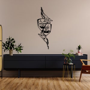 Dual Mask Art Theater Metal Wall Art Masks Laugh Cry Decor Drama Masks ...