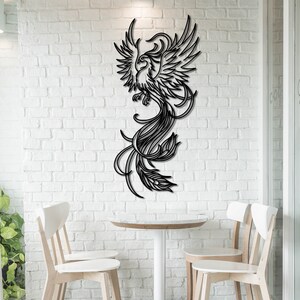 Phoenix Metal Wall Decor Metal Wall Art Line Art Mythical Decor ...