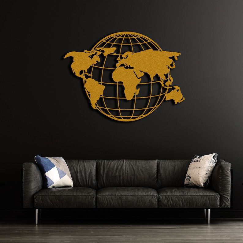 Metal World Map Continents Metal Wall Art Home Office Decoration Metal ...