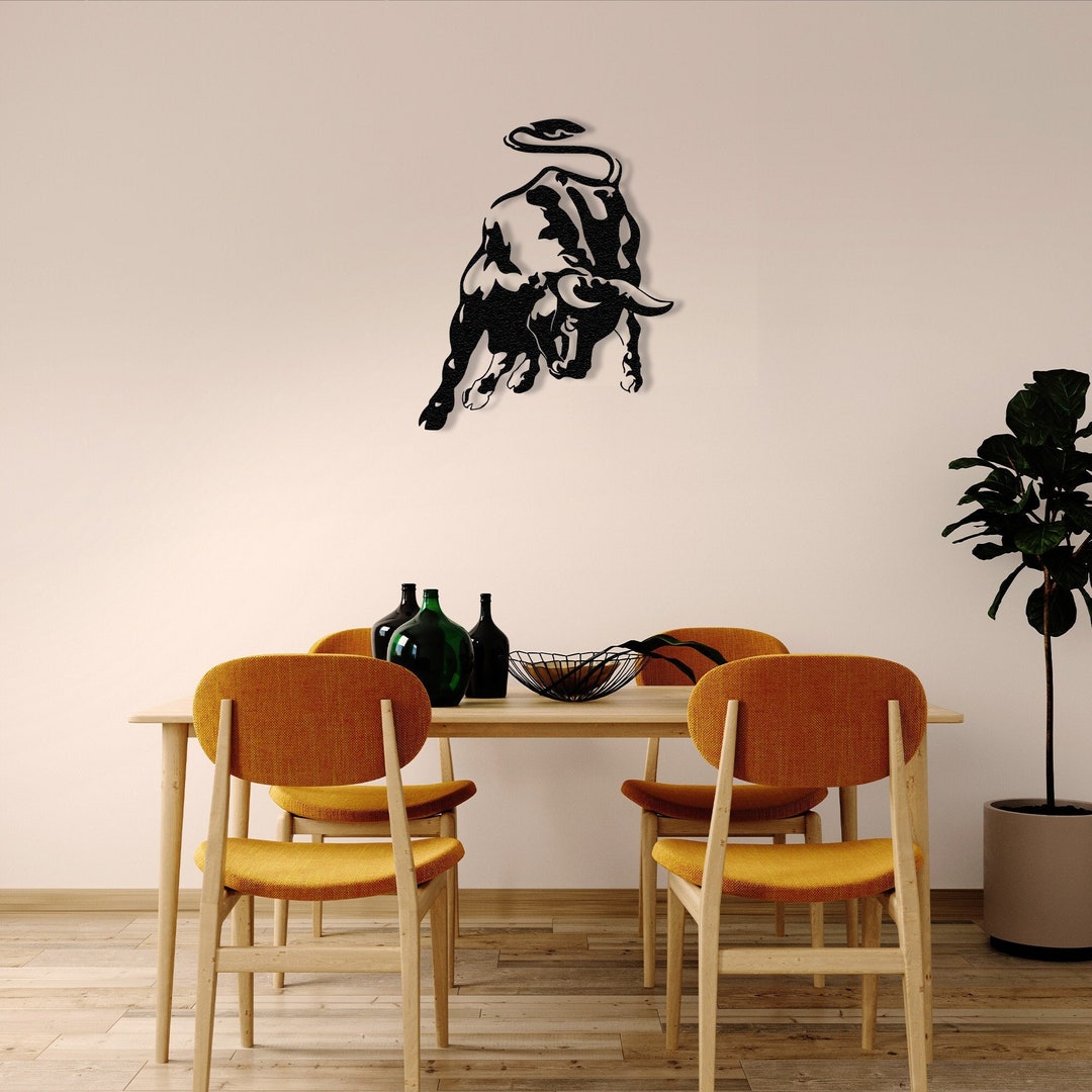 Bull Decor Metal Wall Art Animal Art Angry Bull Decor Gym Decor Game ...