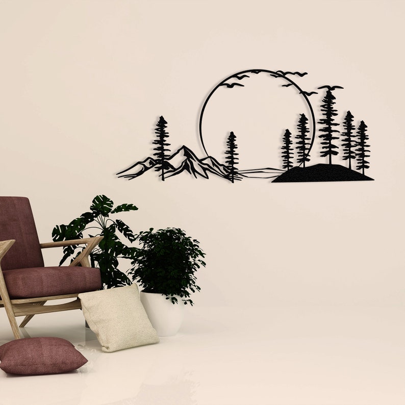 Mountain and Forest Metal Wall Art, Hill and Tree Metal Wall Art ...
