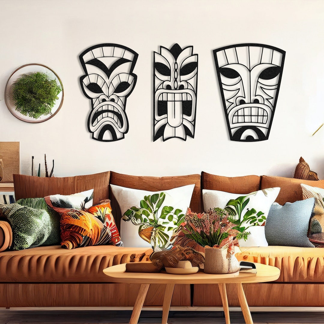 Set of 3 African Tribal Masks Metal Mask Metal Wall Art Wall Mask ...