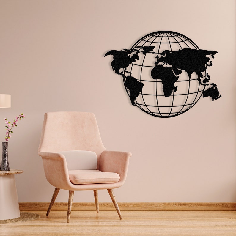 Metal World Map Continents Metal Wall Art Home Office Decoration Metal ...