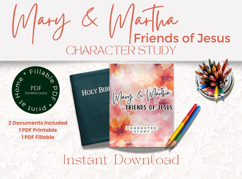 Character Study of Mary & Martha -printable and Fillable PDF Journal ...