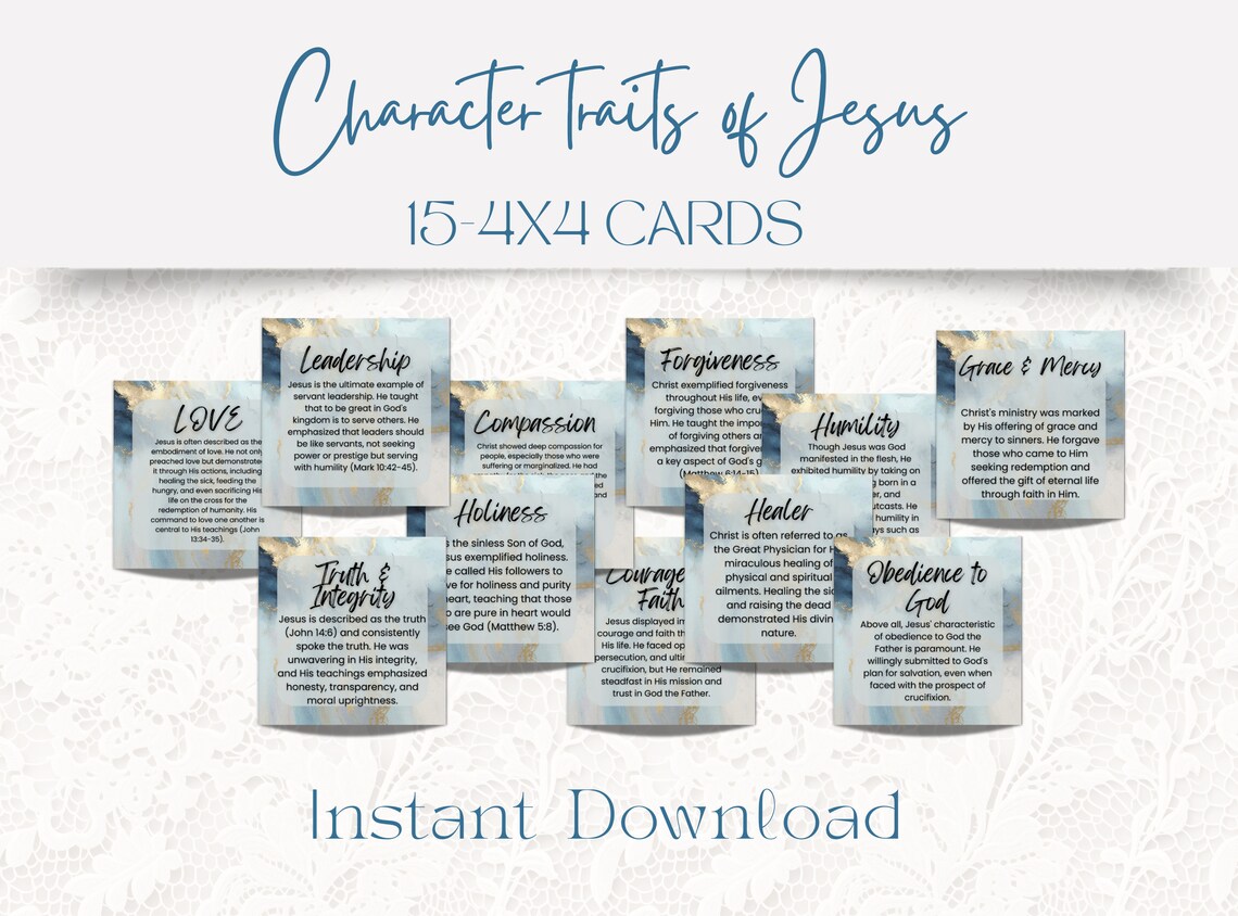 Jesus' Character Traits Printable 4x4 Cards to Study the ...