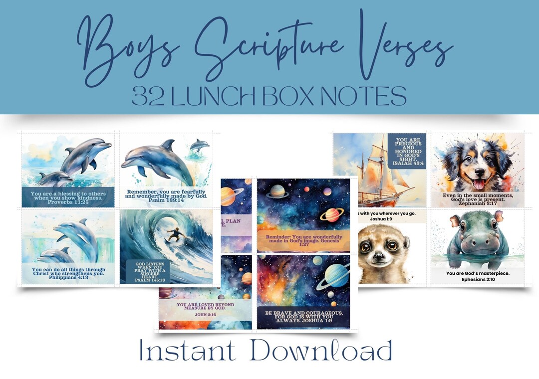 Printable Boys Lunch Box Notes With Child Friendly Bible Verses | 32 ...