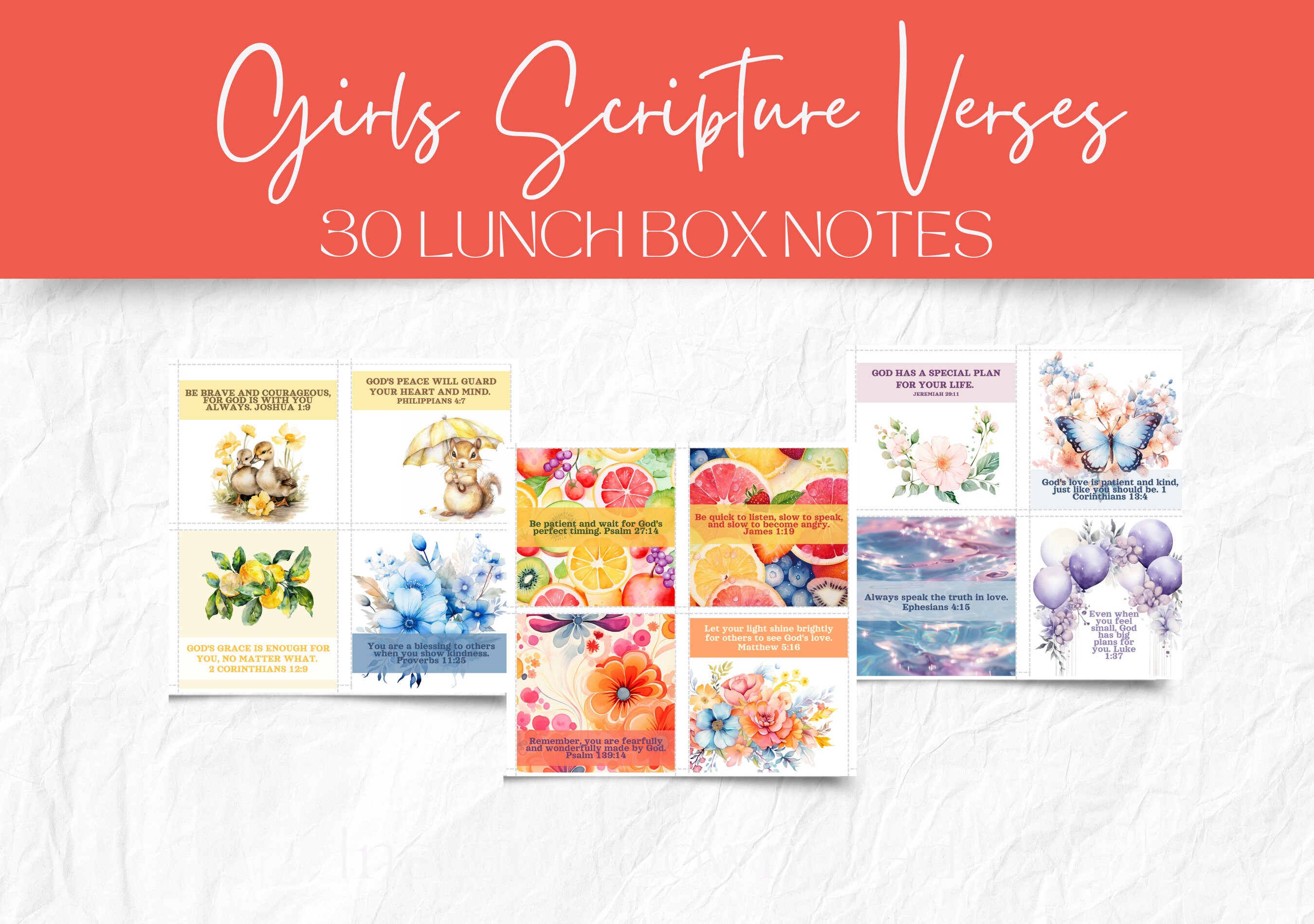 Printable Girls Lunch Box Notes With Child Friendly Bible Verses | 3 ...