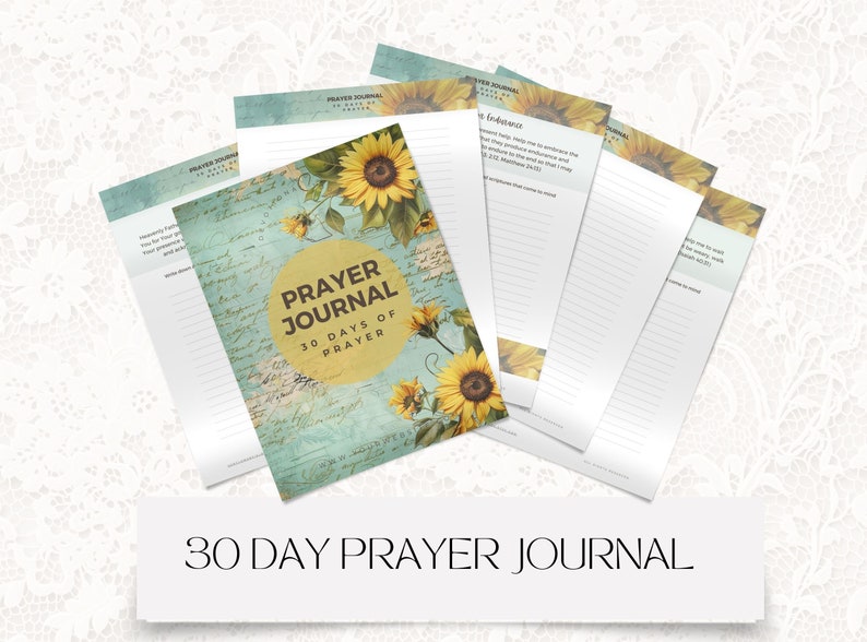 Sunflower Prayer Journal Printable and Fillable PDF, 30 Days of ...