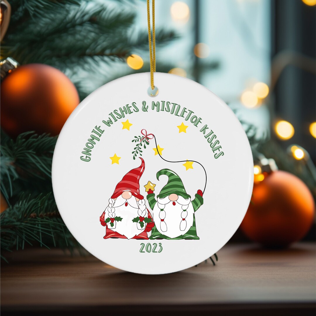 GNOMIE Wishes and Mistletoe Kisses Ornament, One GNOME Holding ...