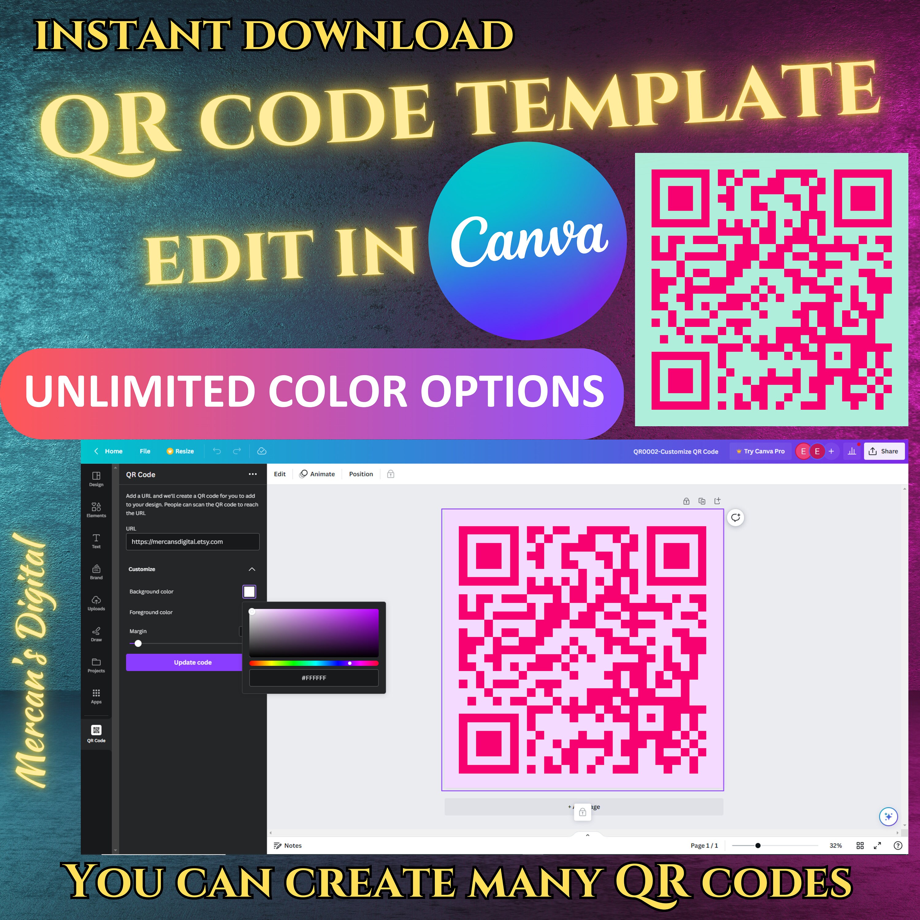 QR Code Template Canva for Free DIY Any Colors Digital Download ...