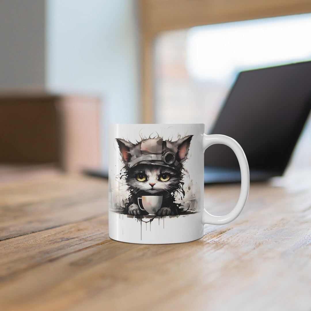 Steampunk Kitten Sipping Coffee, Mug 11oz Coffee Mug Steampunk Inspired ...