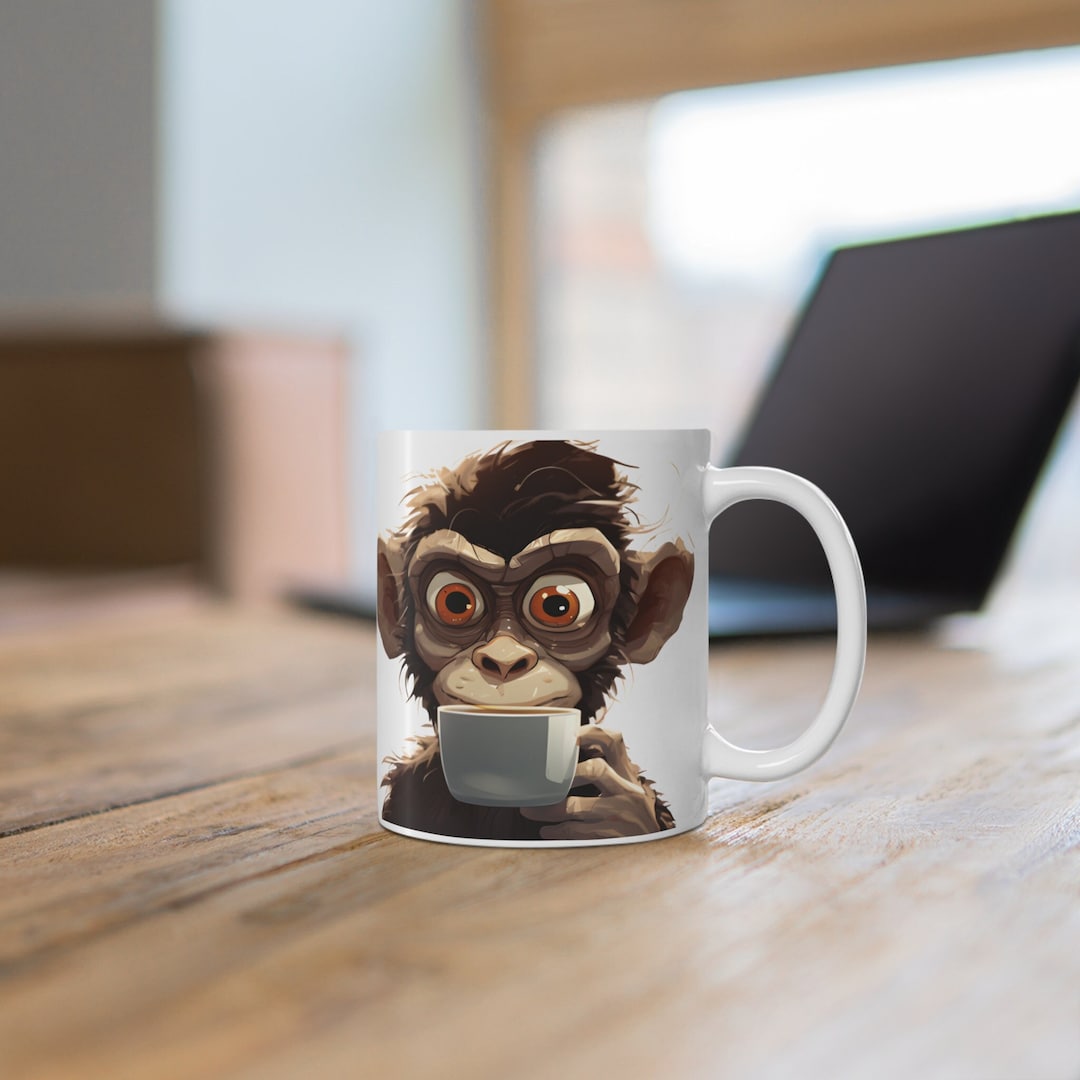 Coffee Loving Monkey 11oz Coffee Mug Detailed Cartoon Monkey Drinking ...