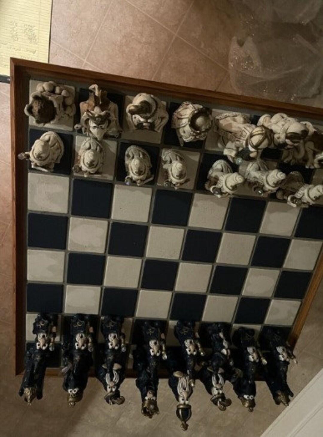 Rare and Unique Chess Set With Tile Oak Wood Board - Etsy