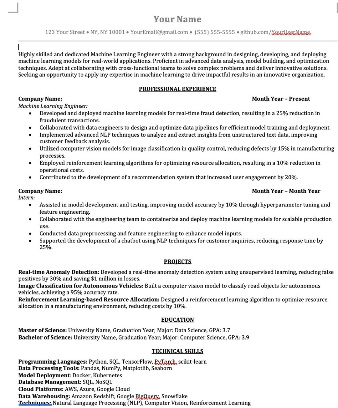 Resume Template: ML Ops Engineer - Etsy