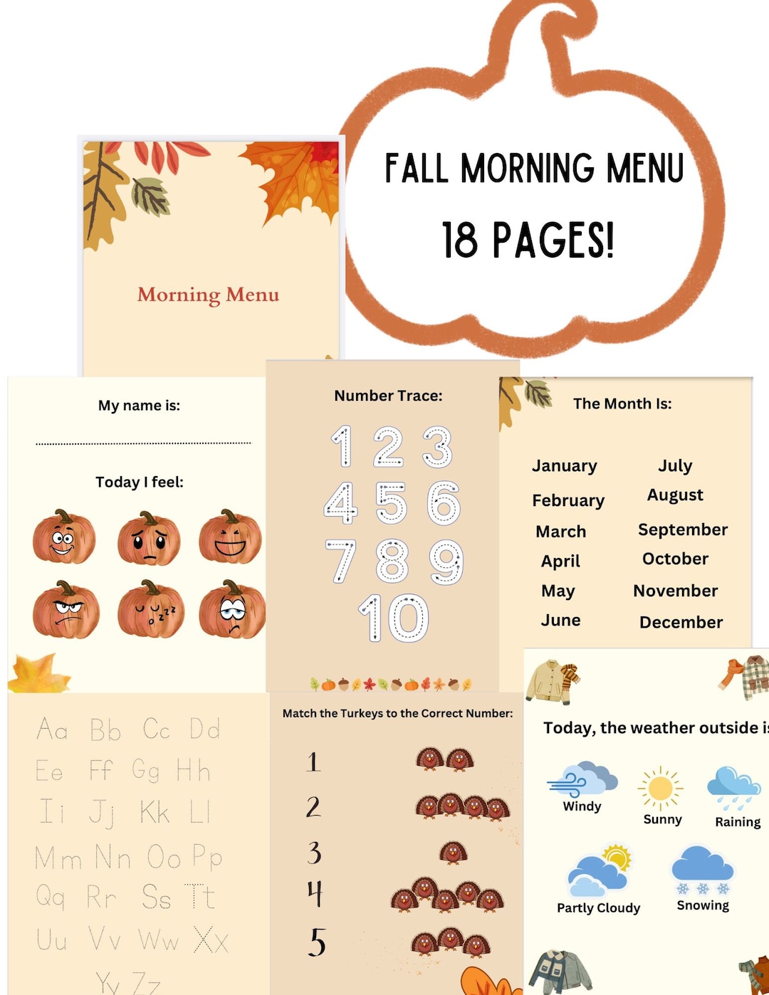 Fall Morning Menu Pages | Homeschool Morning Menu Pages | Preschool ...
