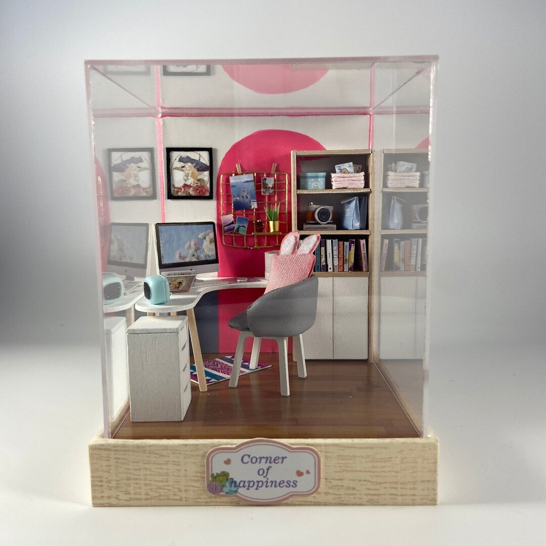 Miniature Room With Built-in Lights: Corner of Happiness Mini Office - Etsy