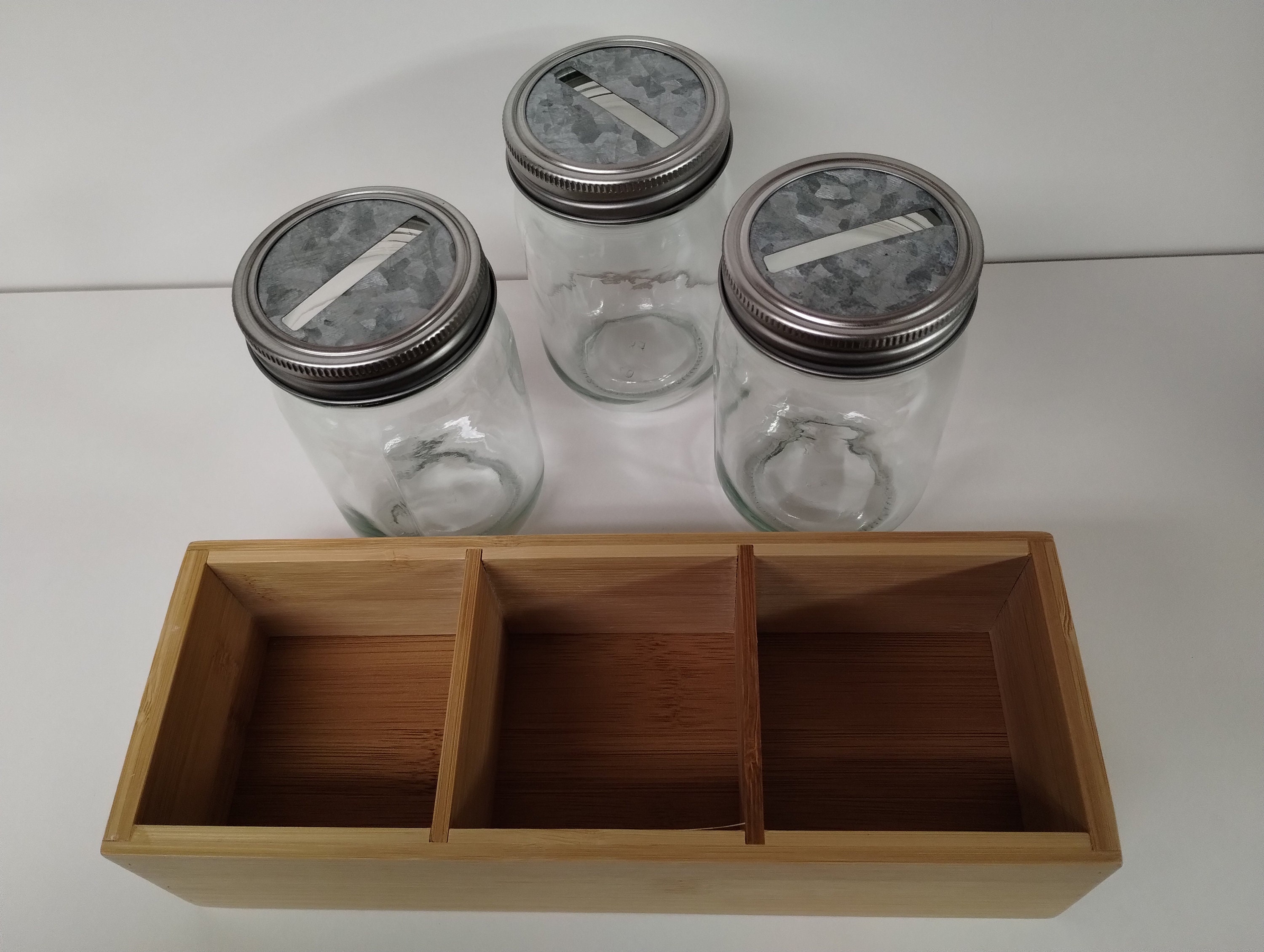 3-pack of 12oz Mason Jar Galvanized Coin Slot Lid W/caddy - Etsy