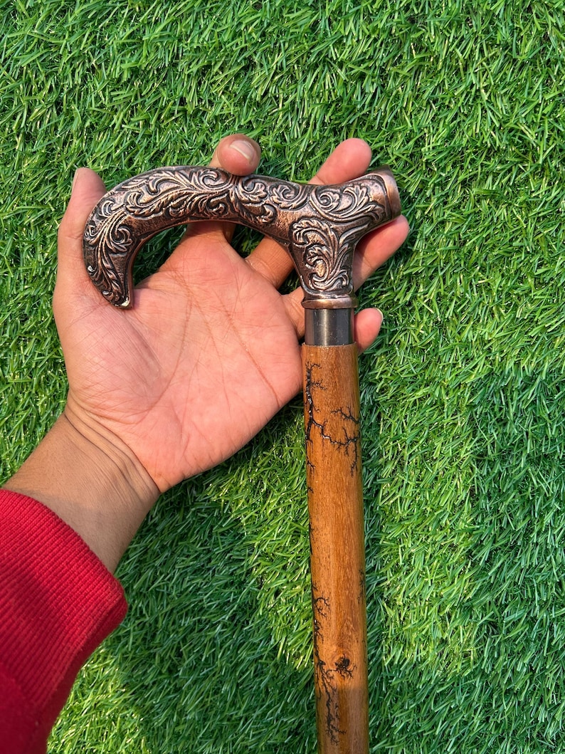 Carved Brass Handle Walking Cane: Lightning Strike Design - Etsy