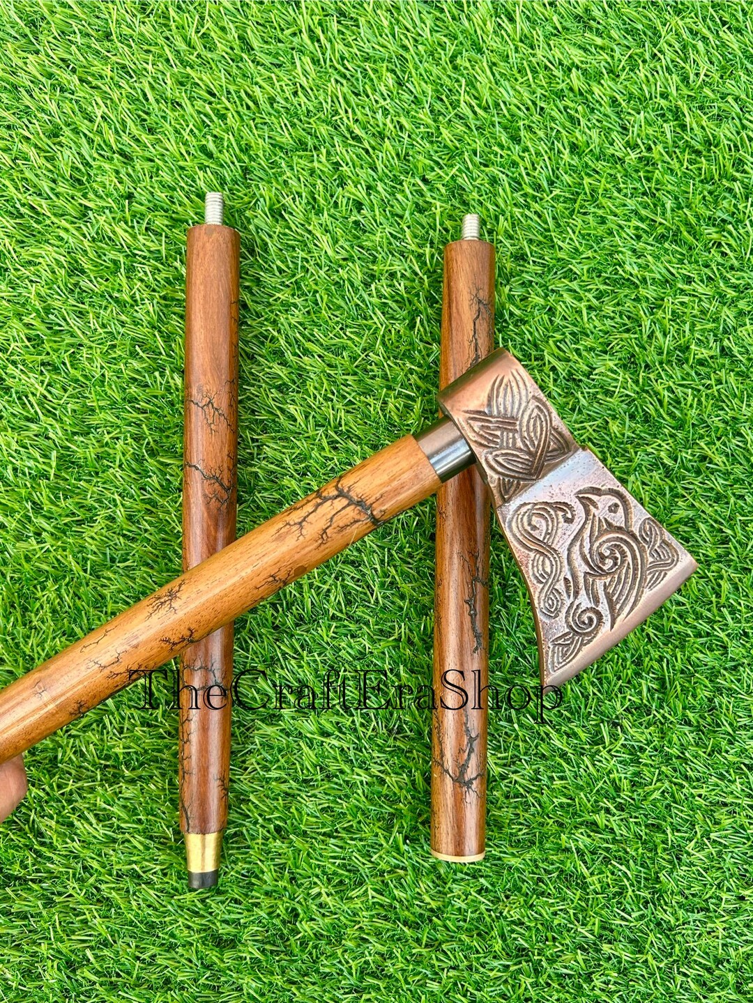 Viking Valhalla Axe Walking Cane, Hand Forged Walking Stick, Wooden ...