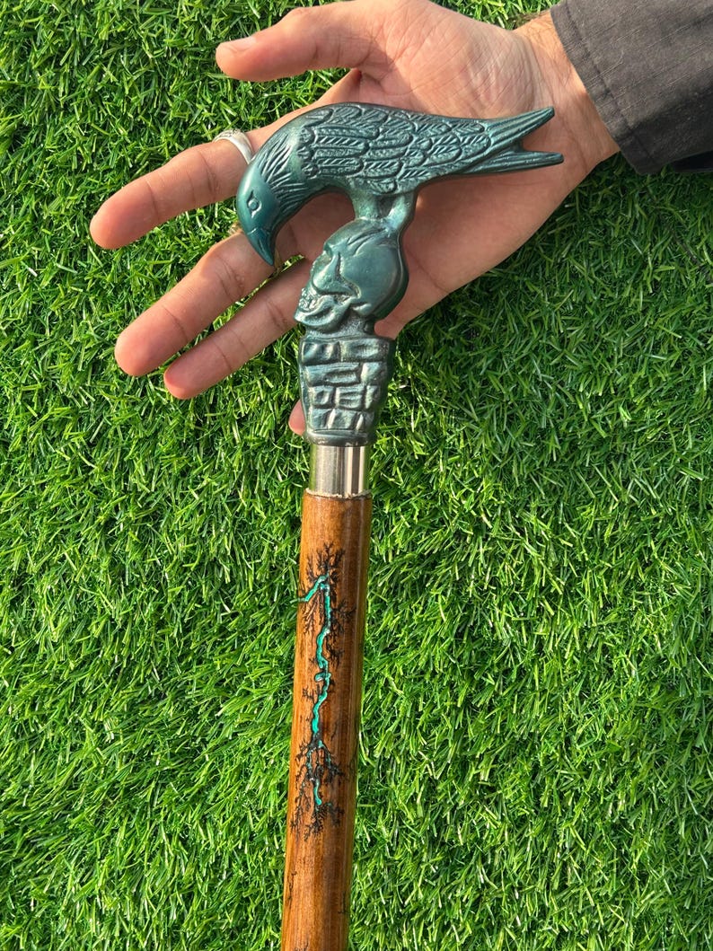Raven Brass Handle Walking Cane: Gothic Steampunk Wooden Stick - Etsy