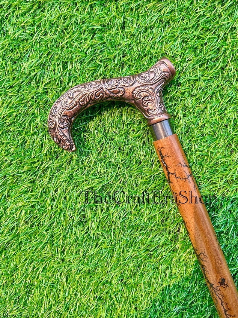 Carved Brass Handle Walking Cane: Lightning Strike Design - Etsy