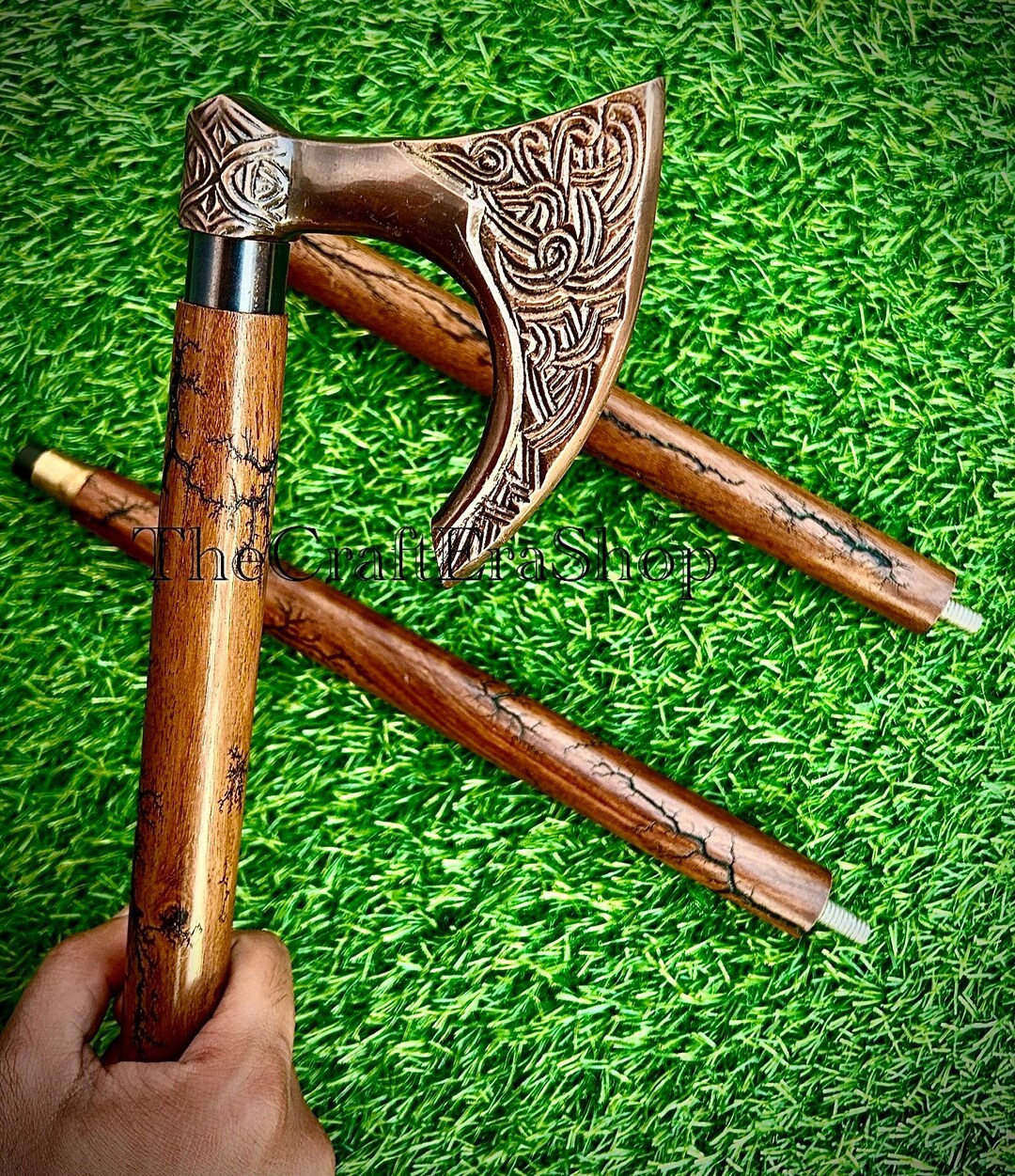 Walking Cane for Men - Wooden Walking Stick - Viking Axe Cane - Wooden ...