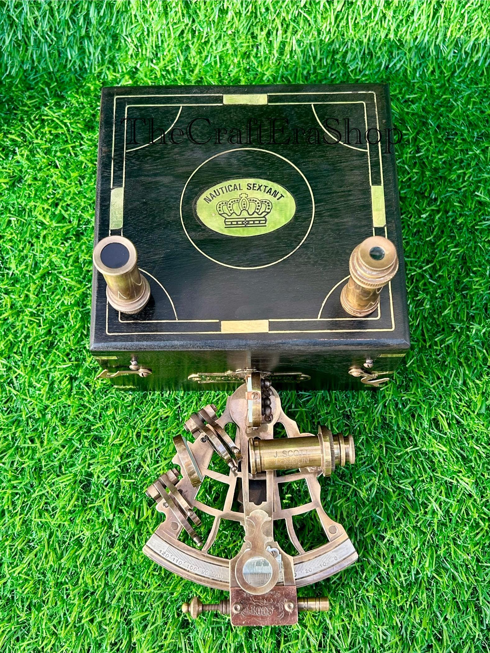 Brass Nautical Sextant With Wooden Box & Dual Telescope , Maritime ...