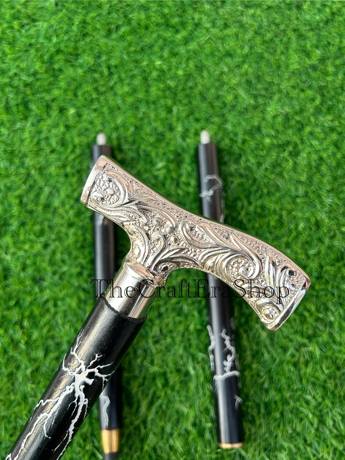 Carved Wooden Walking Cane With Brass Handle: Victorian Style - Etsy