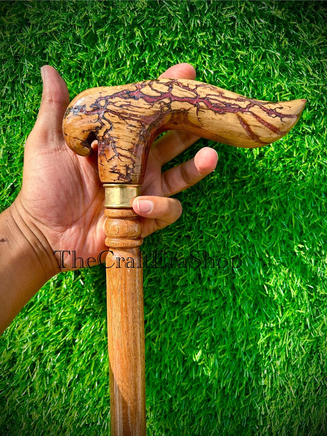 Carved Oak Walking Stick With Bird Beak Handle, Wooden Cane for Men ...