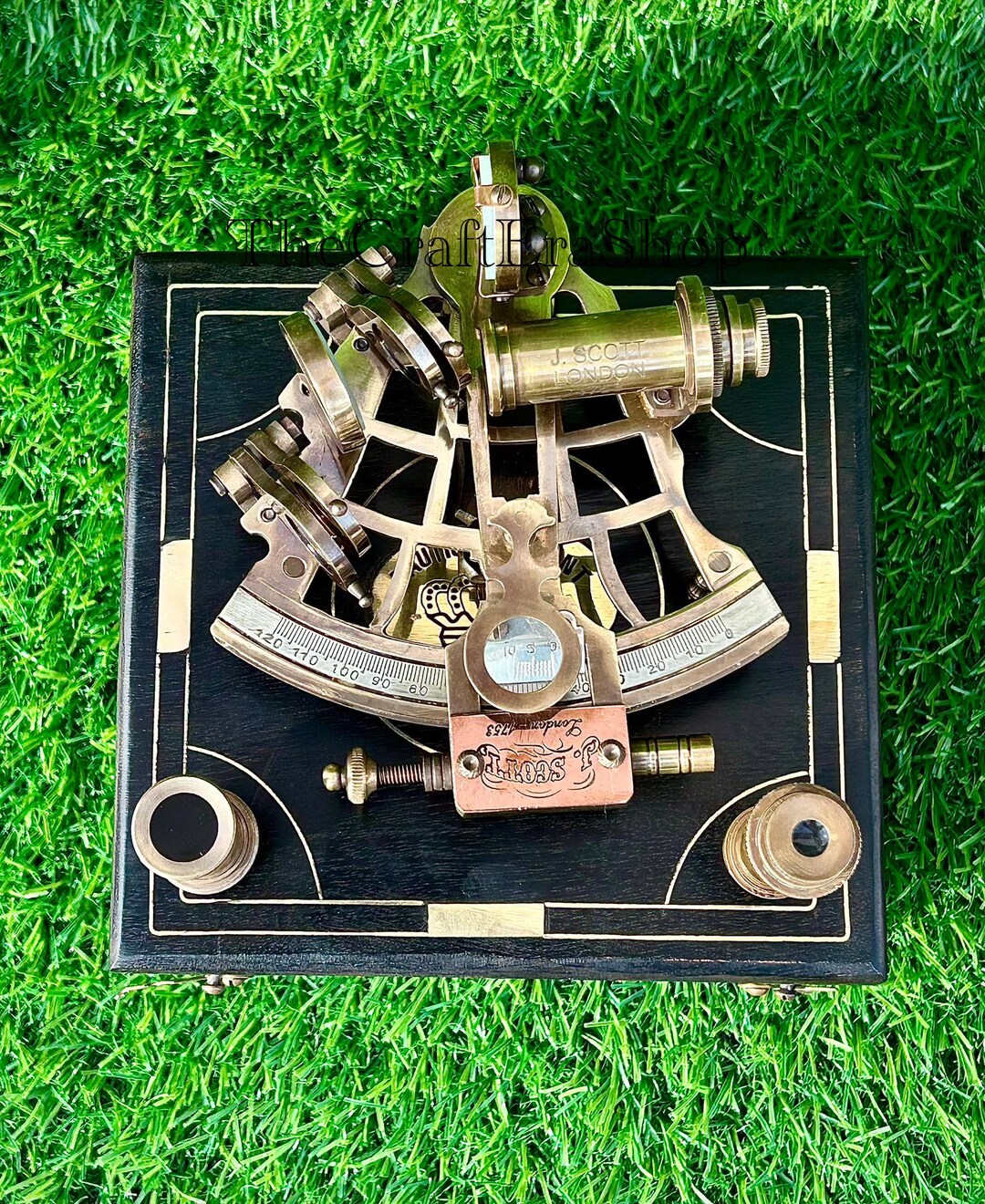 Brass Nautical Sextant With Wooden Box & Dual Telescope , Maritime ...