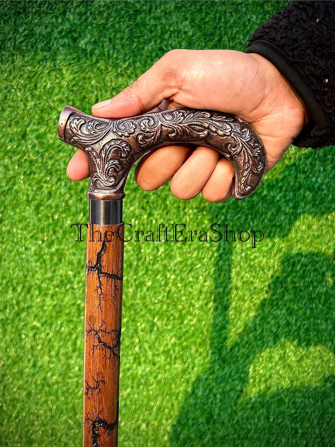 Victorian Walking Cane, Carved Brass Handle Walking Stick, Jogging ...