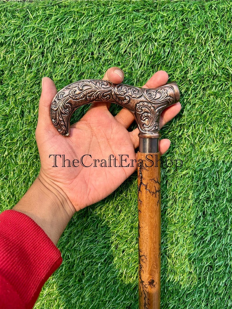 Carved Brass Handle Walking Cane: Lightning Strike Design - Etsy